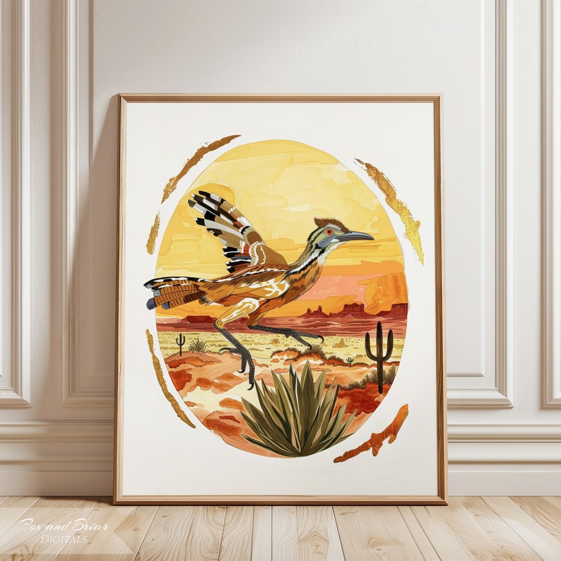 Rustic Desert Art Print Roadrunner Wall Art Painting Cactus Desert ...