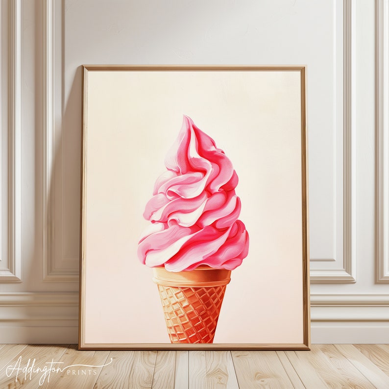 Ice Cream Art Print | Pink Ice Cream Decor | Food Art Poster | Foodie ...