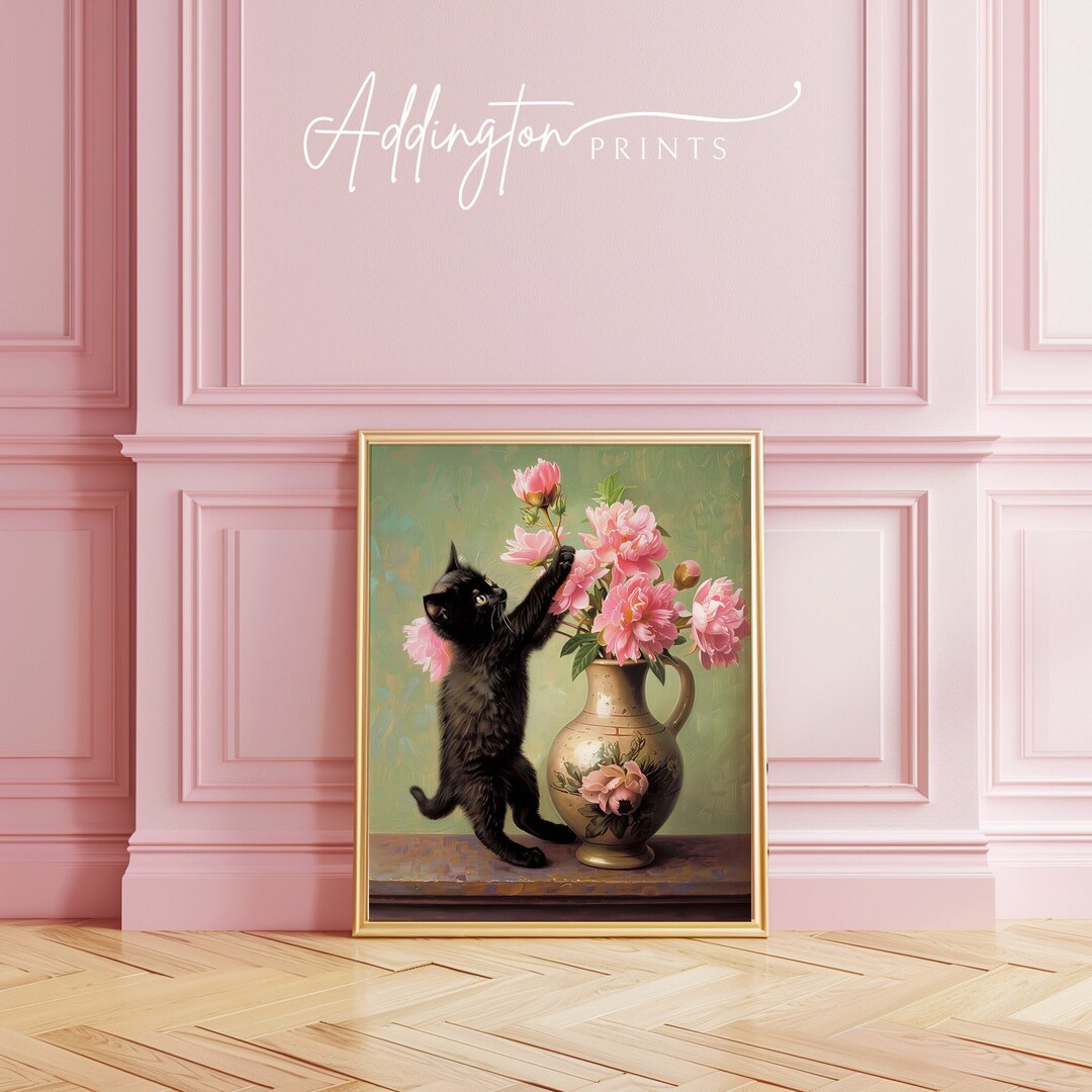 Cat Art Print Funny Art Print Flowers Floral Wall Art Girly Wall Art ...