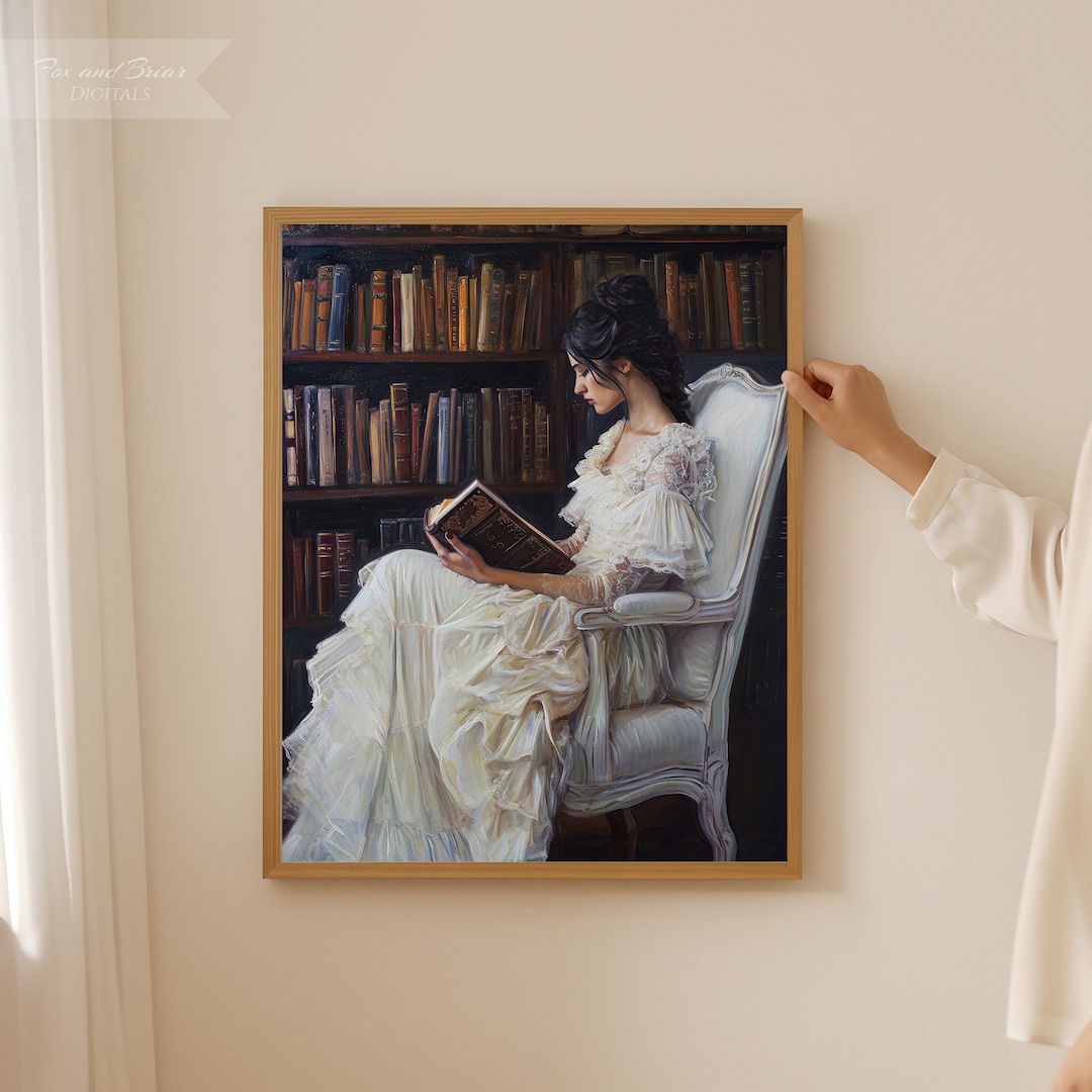Woman Reading Library Art Print | Wall Art | Oil Painting | 19th ...