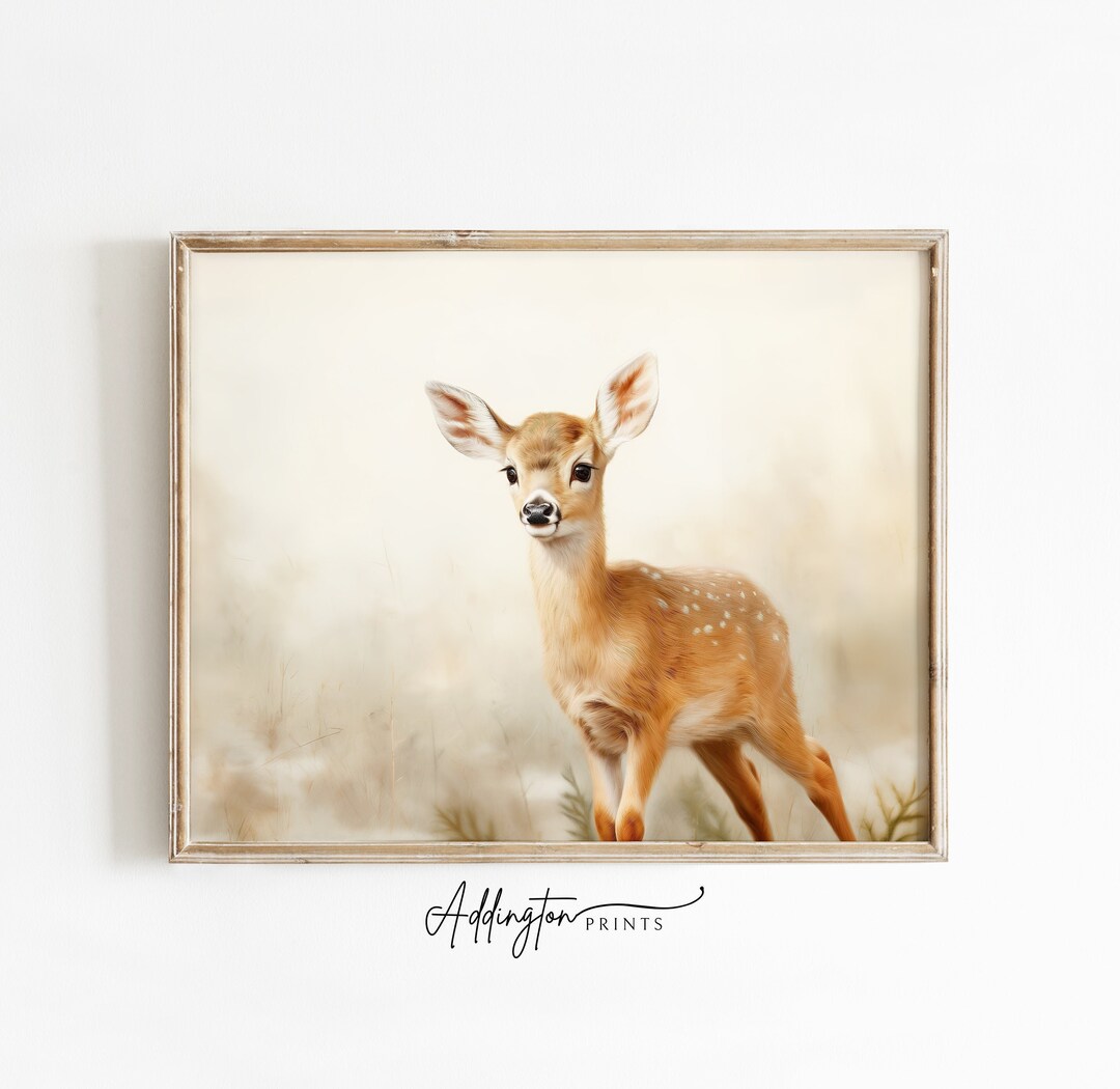 Fawn Wall Art Print | Winter Prints | Deer Painting | Neutral Wall Art ...