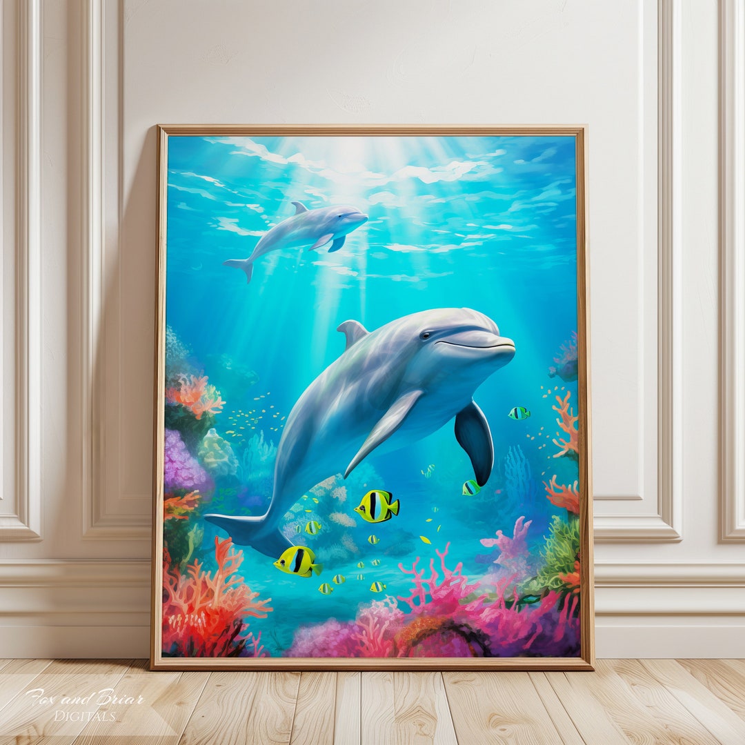 Dolphin Sea Life Art Print | Fish Wall Art | Blue Ocean | Coral Reef ...
