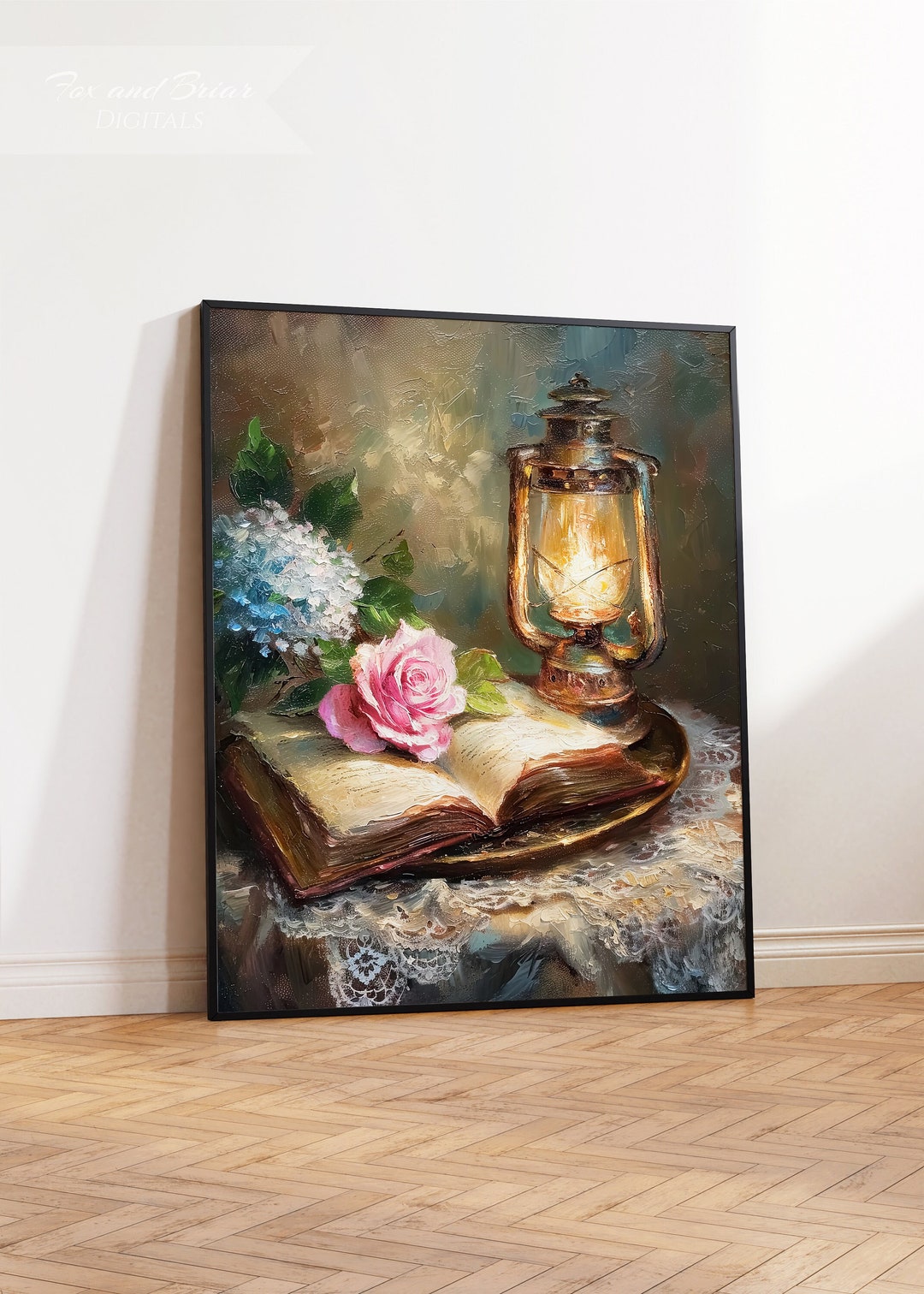 Book and Flowers Vintage Wall Art | Old Books Art Print | Oil Painting ...