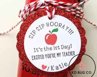 Sip Sip Hooray It's the First Day Gift Tag, Teacher Gift Tag, Coffee ...