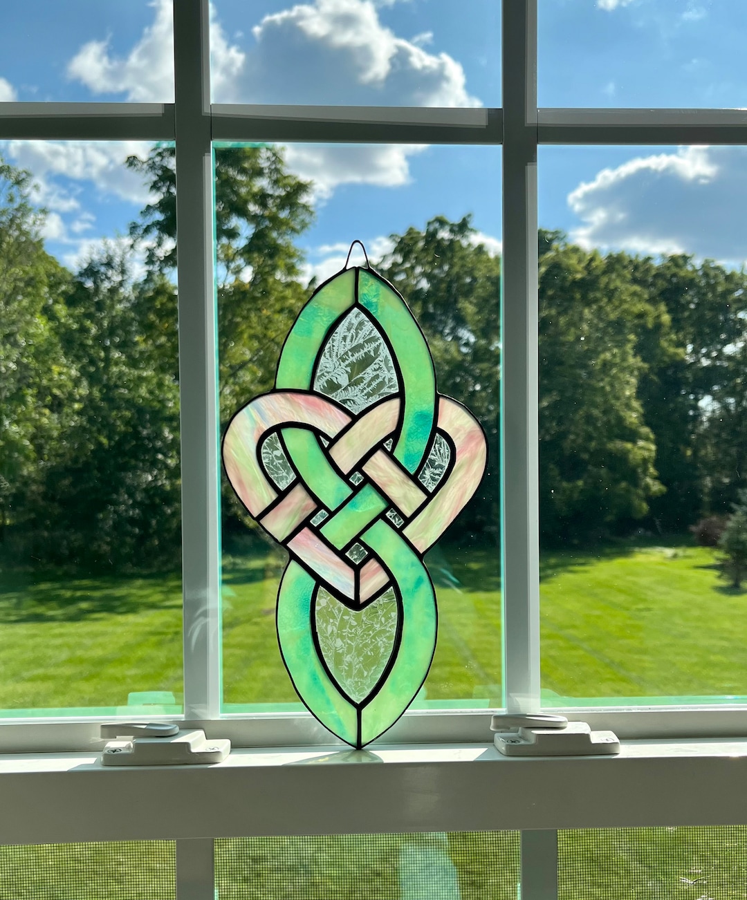 Celtic Knot Heart Stained Glass Window Hanging Home Decor Etsy