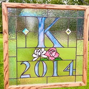 Personalized Stained Glass Anniversary Window Panel: Birthstone Gems ...