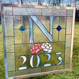 Personalized Stained Glass Anniversary Window Panel: Birthstone Gems ...
