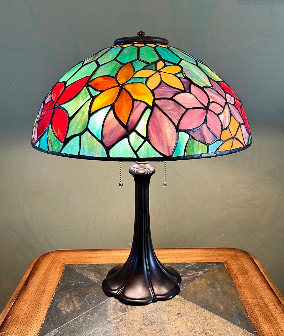 Tiffany Pattern Stained Glass Lamp Woodbine Home Lighting - Etsy