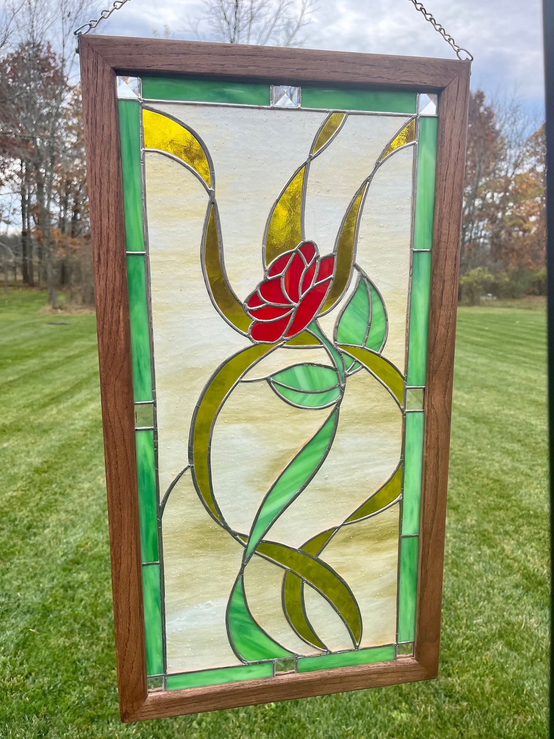Stained Glass Rose Window Panel: Handcrafted Home Decor for Window ...