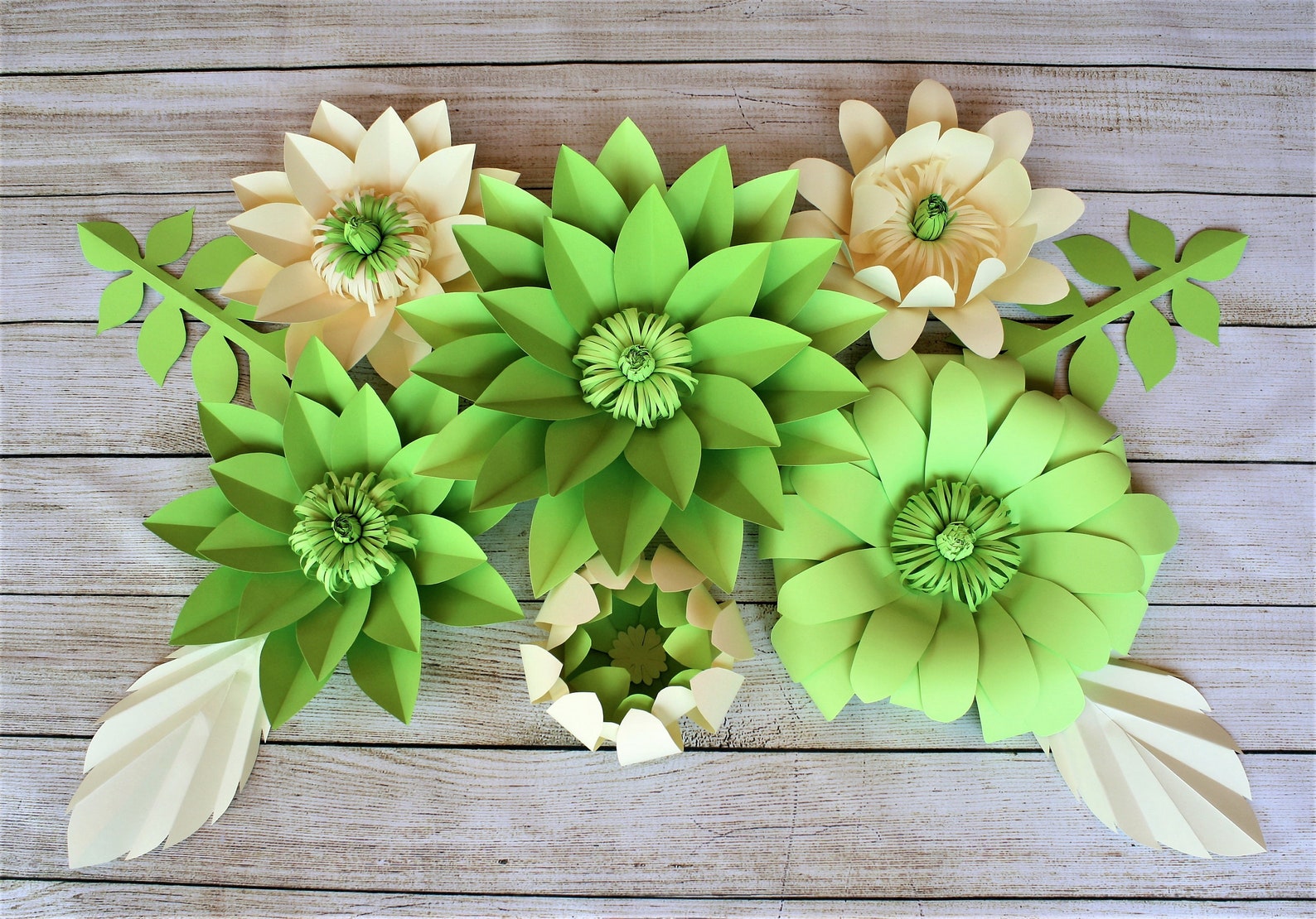 Green Paper Flowers Wall Decor White Paper Flowers Nursery | Etsy