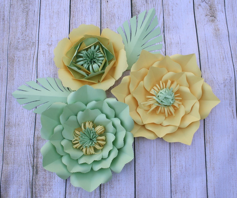 Yellow Paper Flowers Wall Decor Green Paper Flowers - Etsy