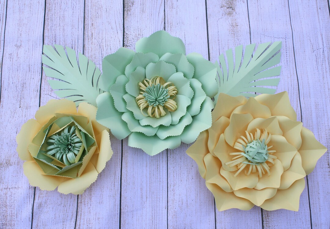 Yellow Paper Flowers Wall Decor Green Paper Flowers - Etsy