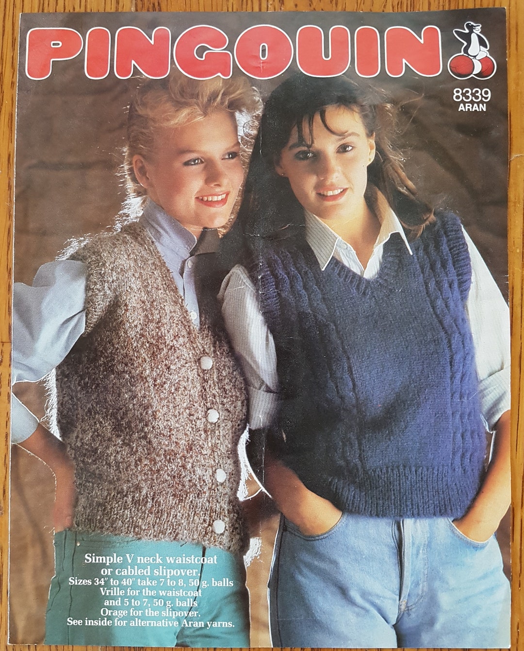 Pingouin #8339 Simple V Neck Waistcoat or Cabled Slipover Knitting ...