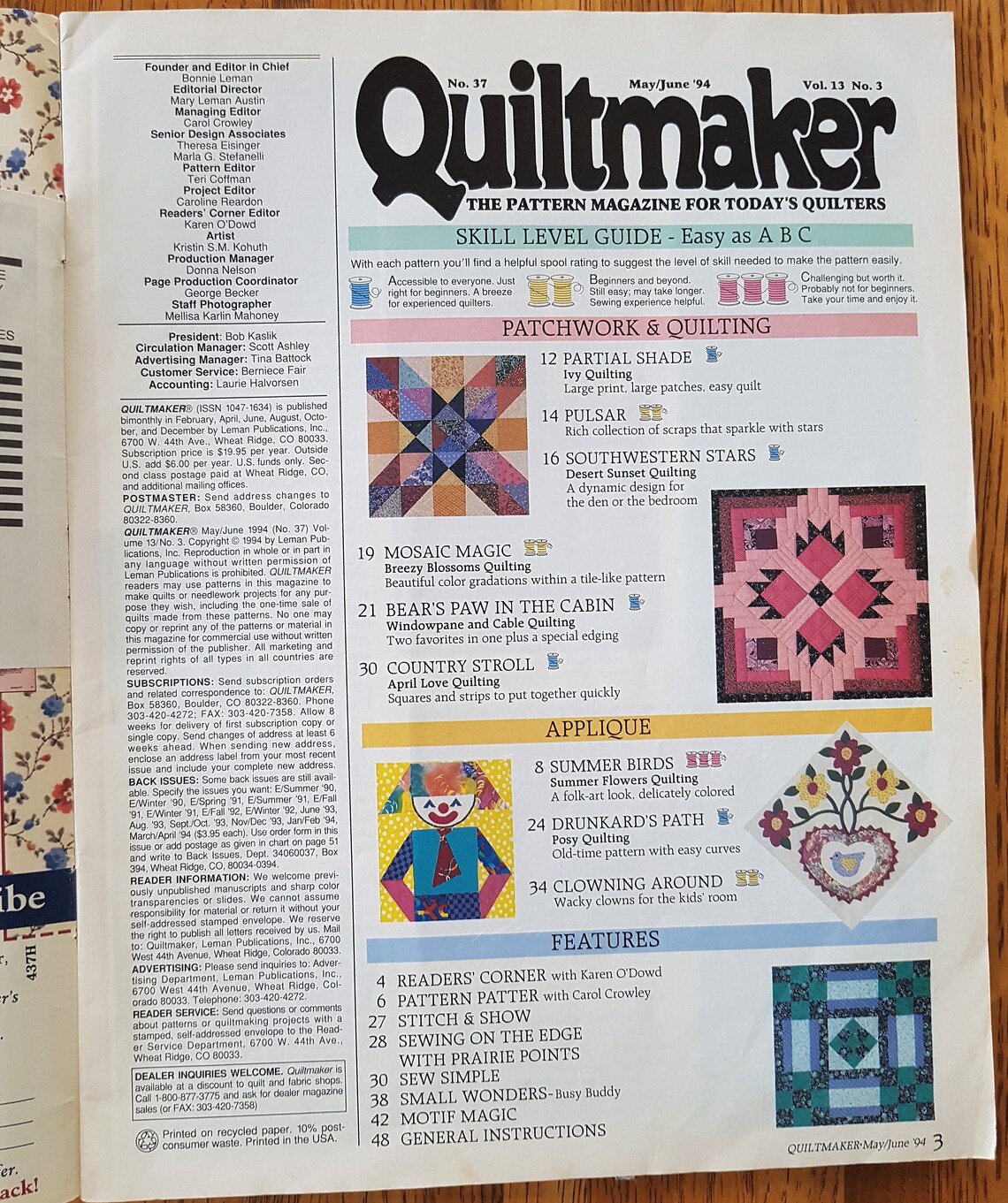 Quiltmaker Magazine No. 37 May/june 1994 | Etsy