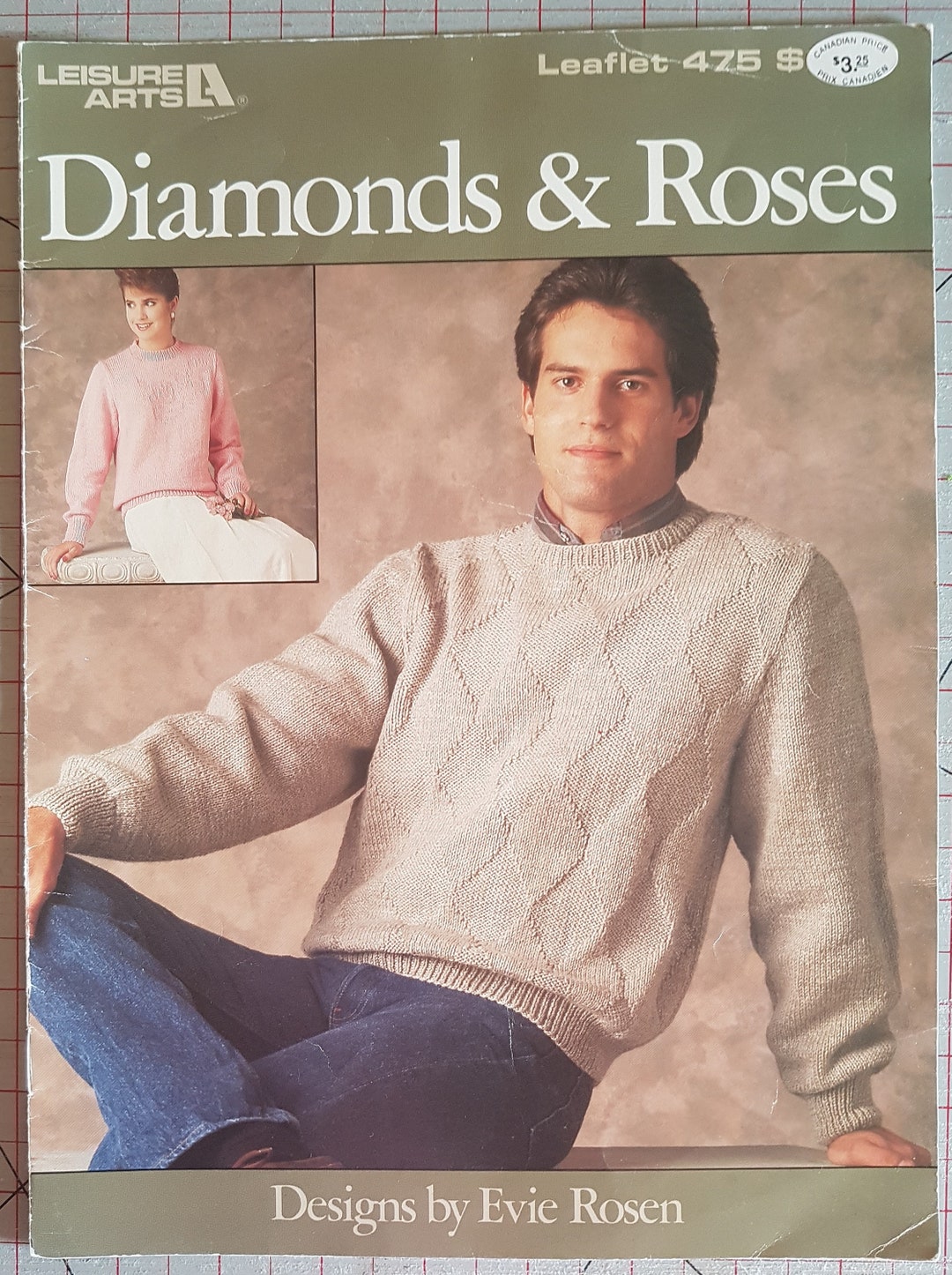 Diamonds & Roses Ladies and Mens Pullover Knitted Pattern Leisure Arts ...
