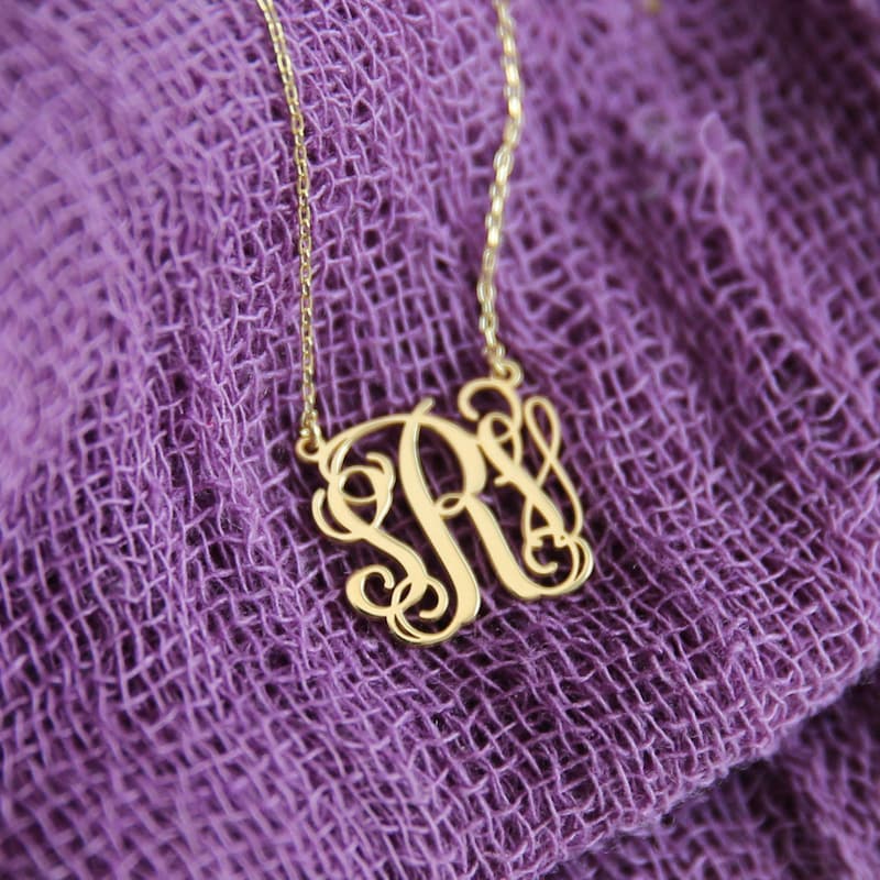 Gold Monogram Necklace - Etsy