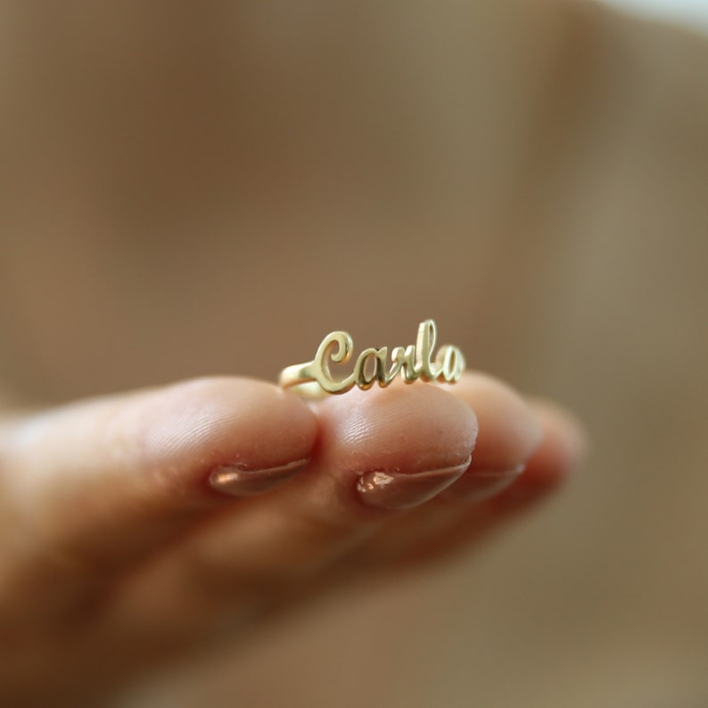 14K Solid Gold Name Ring-dainty Name Ring Custom Stacking - Etsy