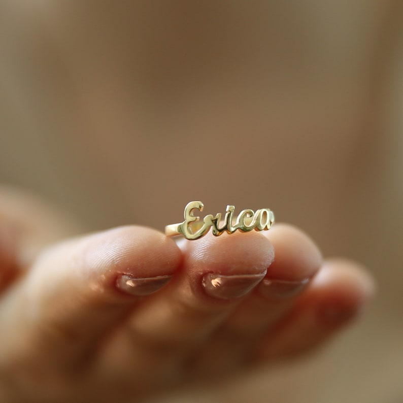 14K Solid Gold Name Ring-dainty Name Ring Custom Stacking - Etsy