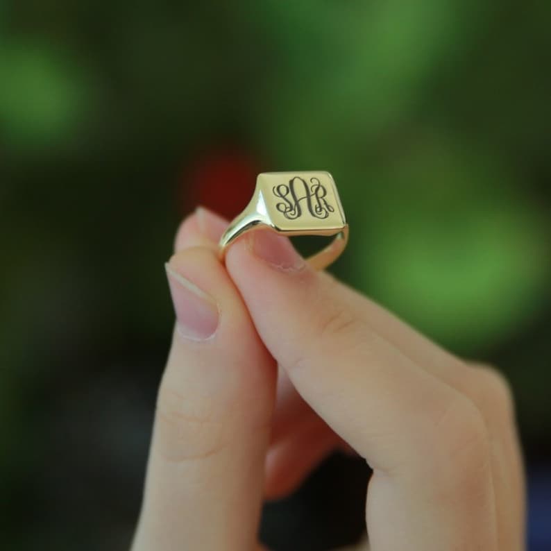 Square Signet Ring-personalized Signet Ring-initial Signet - Etsy