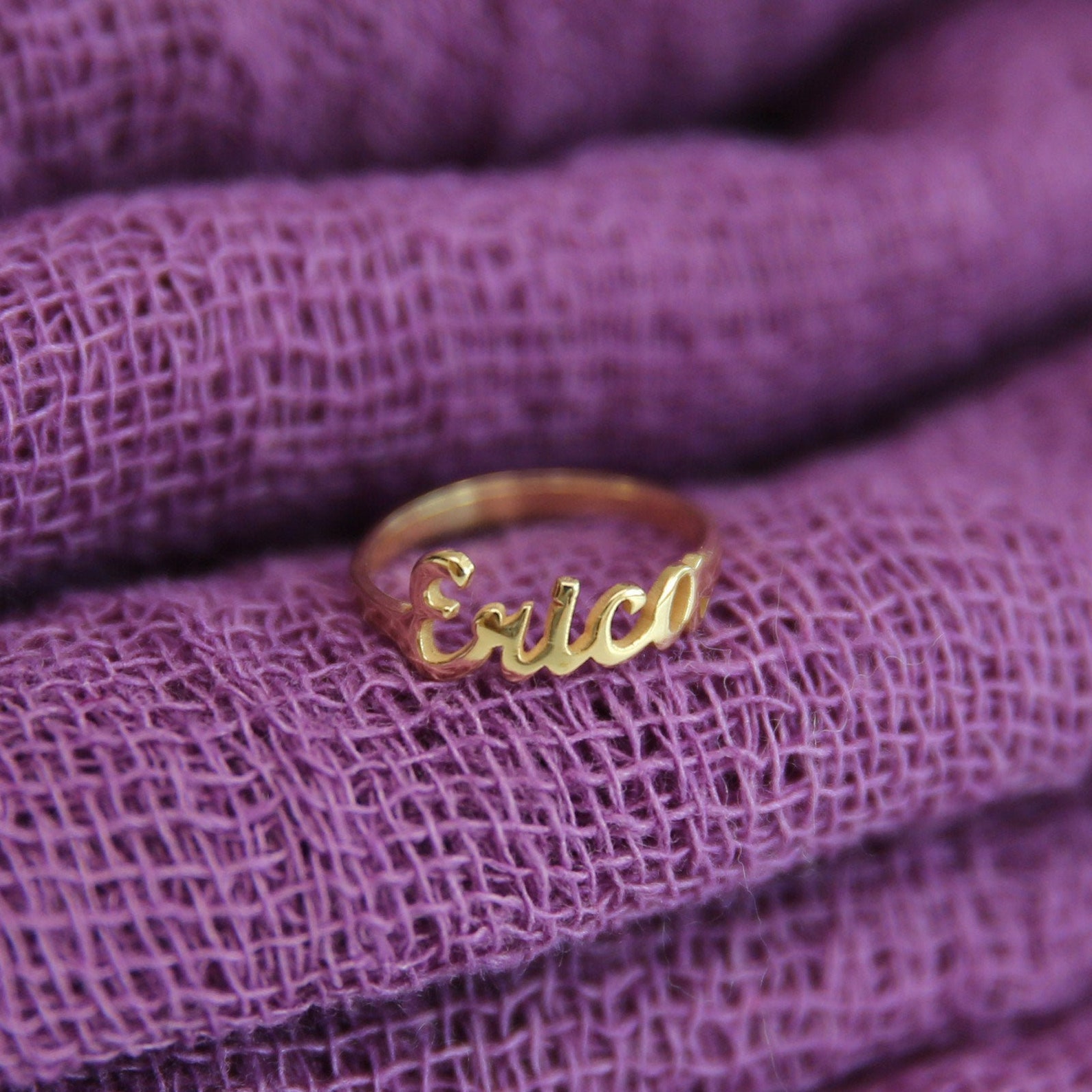 14K Solid Gold Name Ring Dainty Name Ring Custom Stacking Etsy