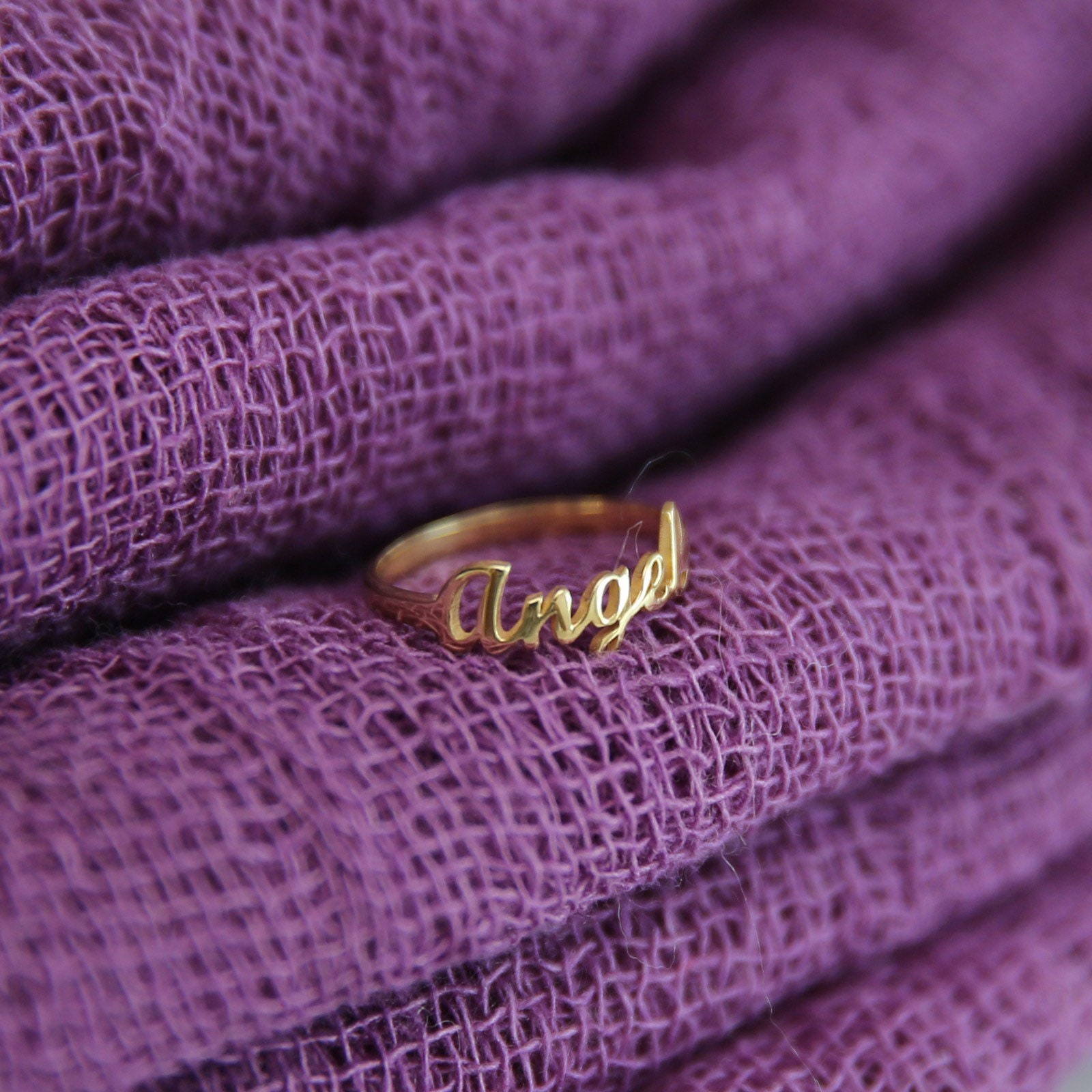 14K Solid Gold Name Ring-Dainty Name Ring Custom Stacking | Etsy