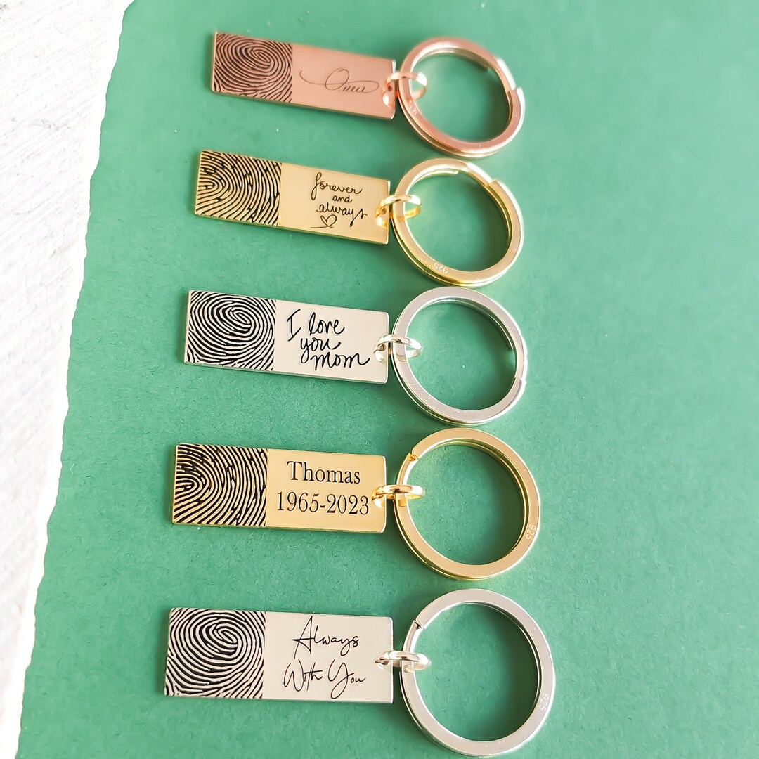 Sterling Silver Fingerprint Keychain: Personalized Handwriting Memorial ...