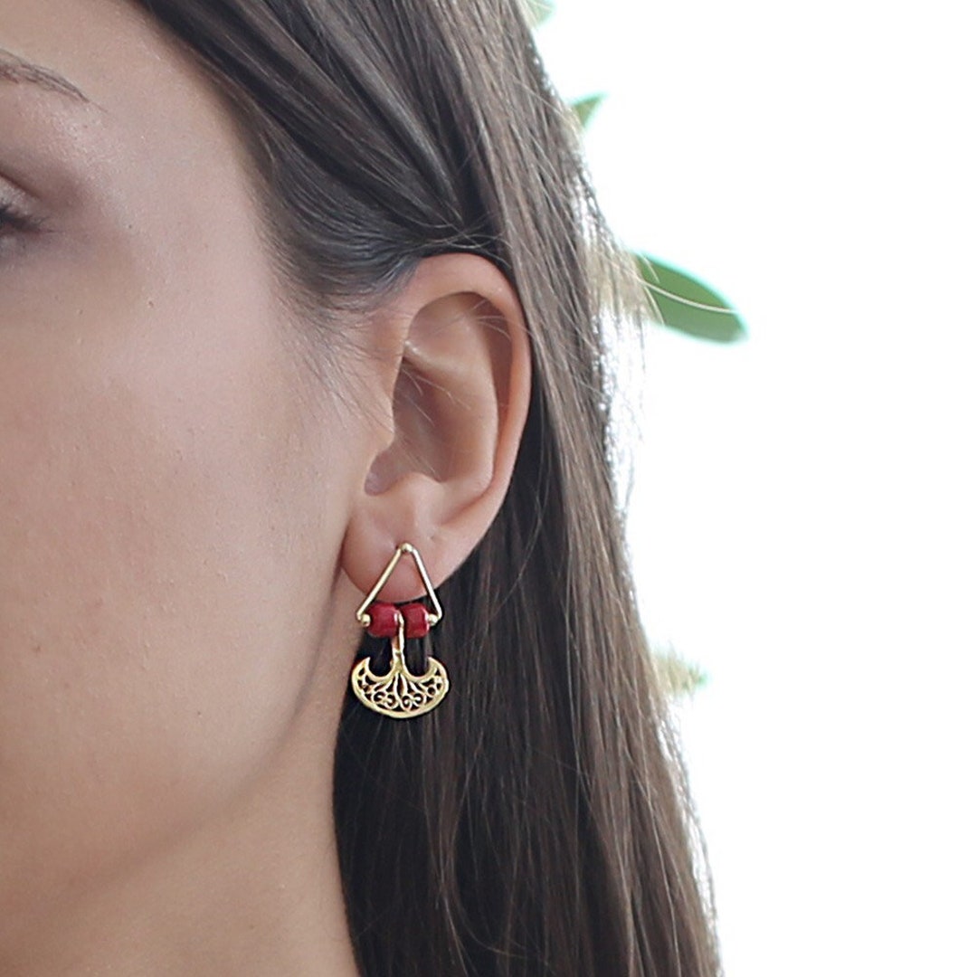 Axe Earring Tribal Earring Gypsy Earring Handmade Earring Coral Earring ...