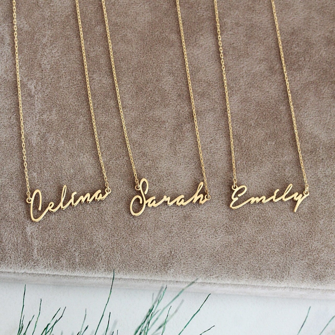 14K Solid Gold Nameplate Necklace, 14K Gold Name Plate Necklace ...