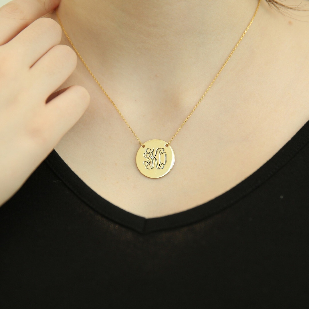Gold Monogram Necklace-monogram Disc Necklace - Personalized Monogram ...