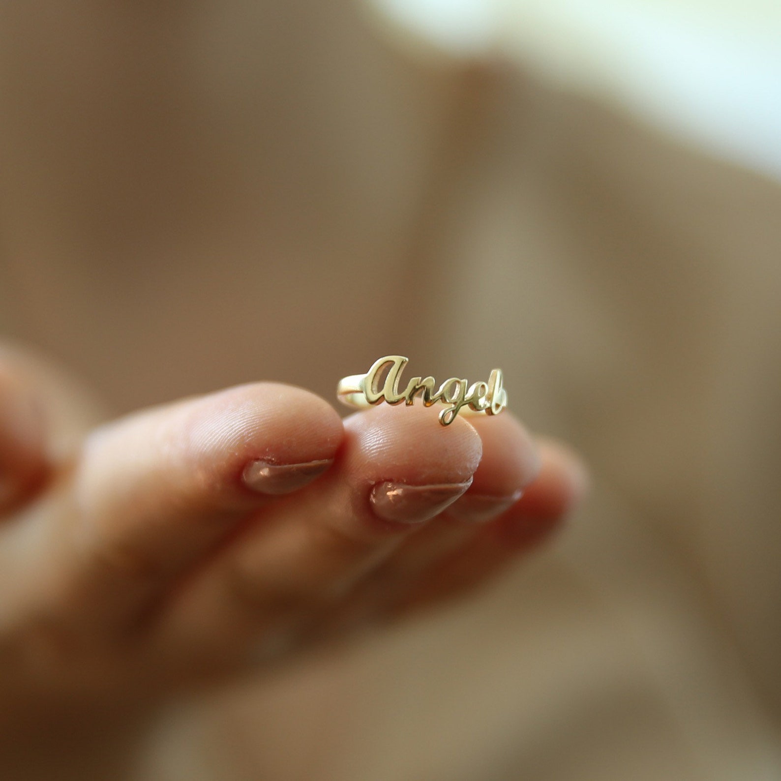 14K Solid Gold Name Ring-dainty Name Ring Custom Stacking | Etsy
