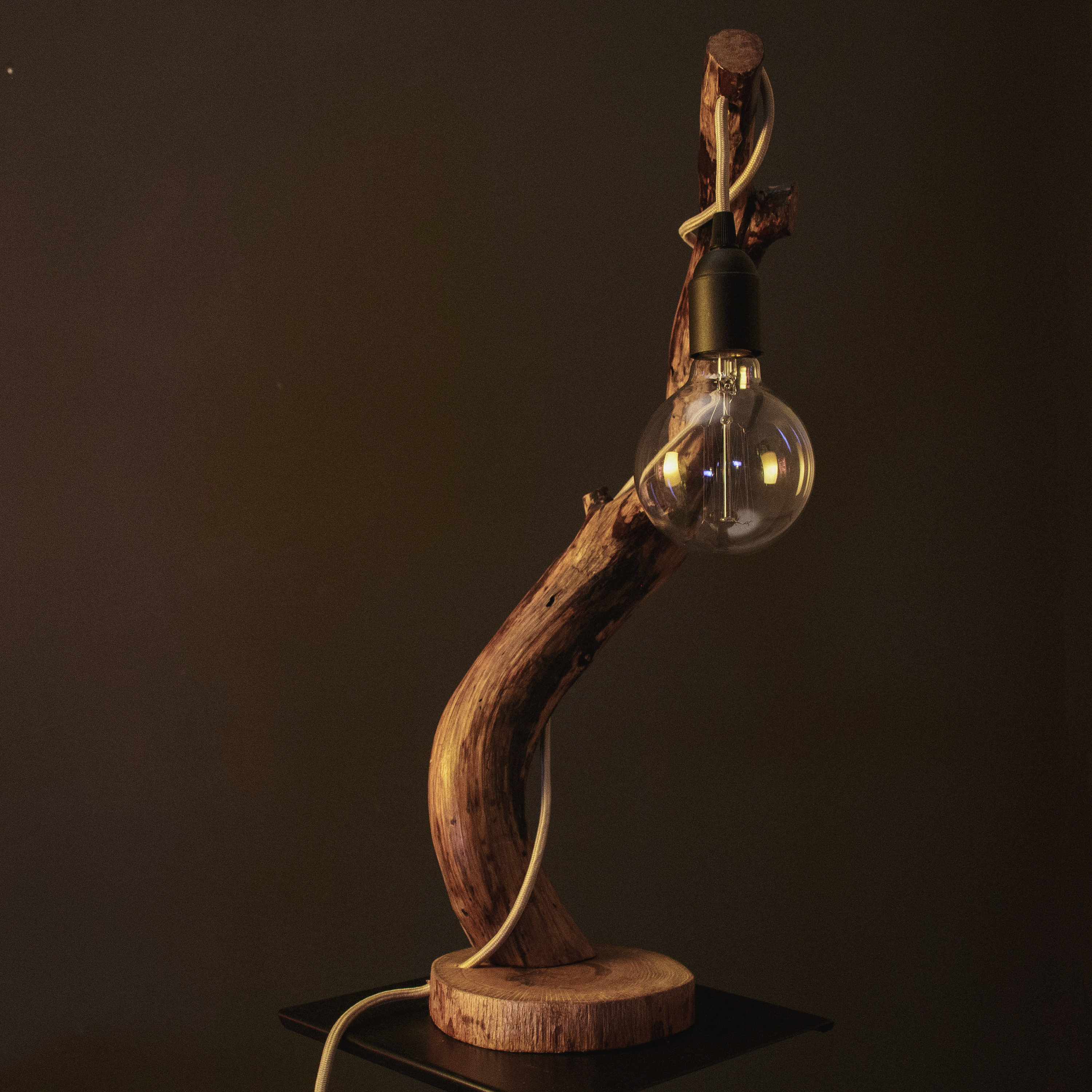 Driftwood Table Lamp Unique Wood Lamp Handcrafted Lighting Fabric Cable ...
