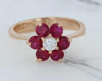 Ruby flower ring | Etsy