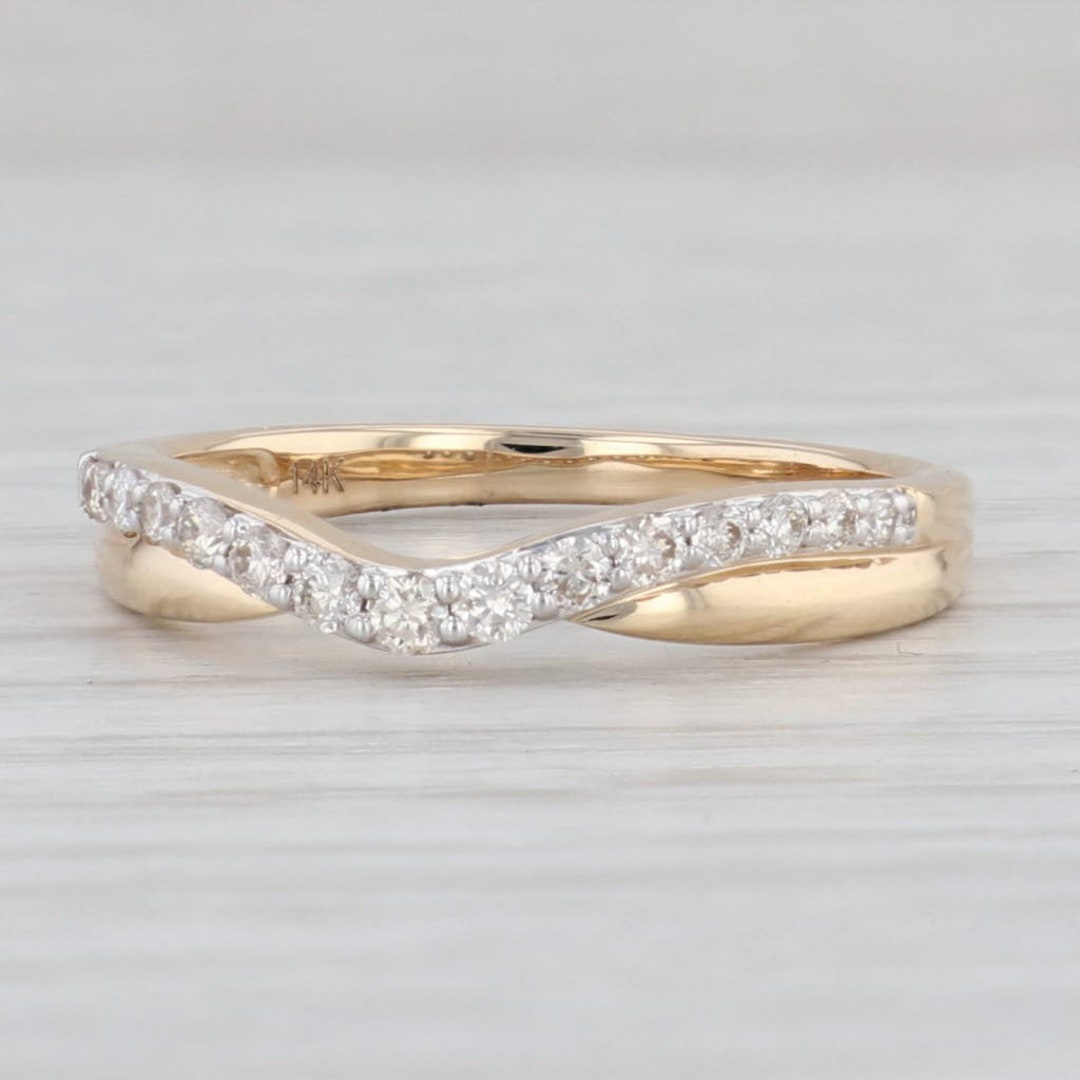 New 0.25ctw Diamond Contoured Ring 14k Gold Stackable Wedding Band ...