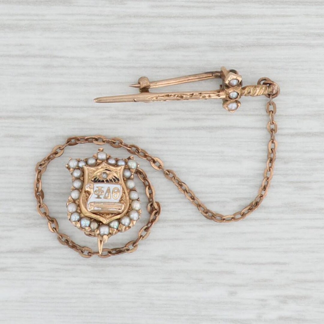 Antique Phi Delta Theta Shield Scroll Badge 14k 10k Fraternity Sword ...