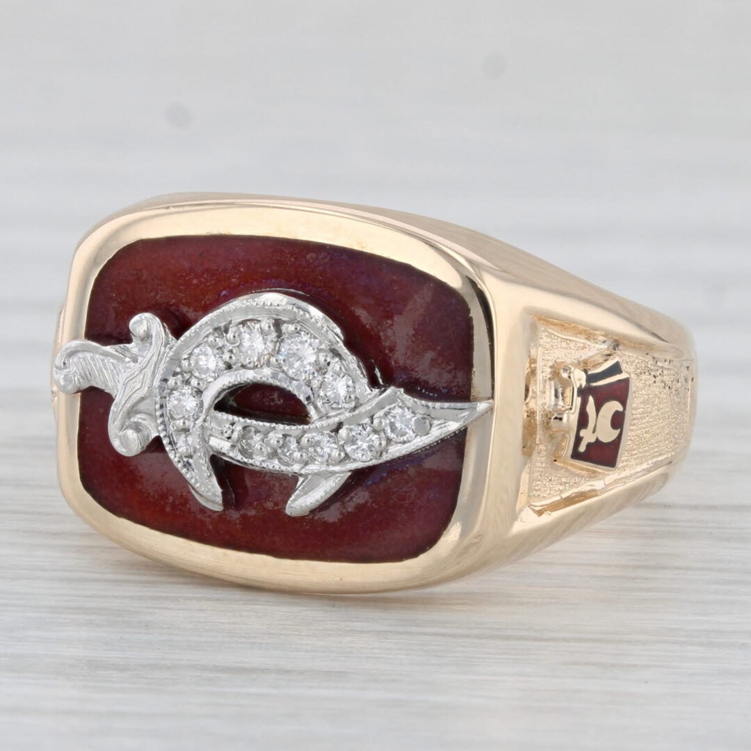 Diamond Shriners Masonic Signet Ring 14k Gold Platinum Scimitar ...