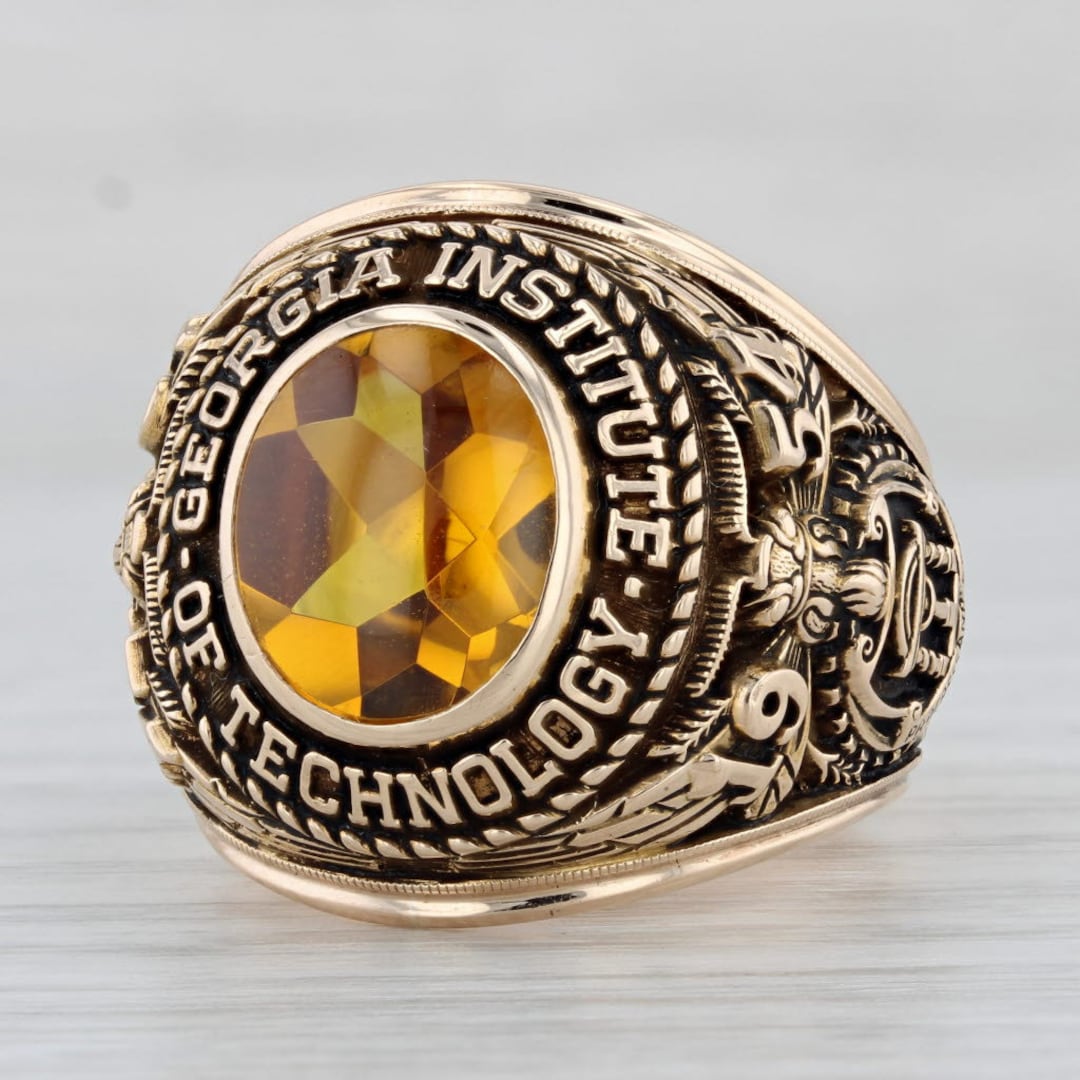 Georgia Tech Class Ring Lab Created Yellow Sapphire 10k Gold - Etsy