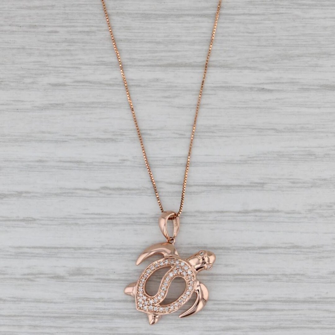 Diamond Sea Turtle Pendant Necklace 14k Rose Gold 18.75 Box Chain - Etsy