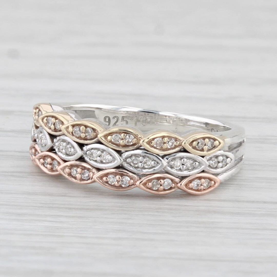 3-band Stackable Design Diamond Ring Sterling Silver 10k - Etsy
