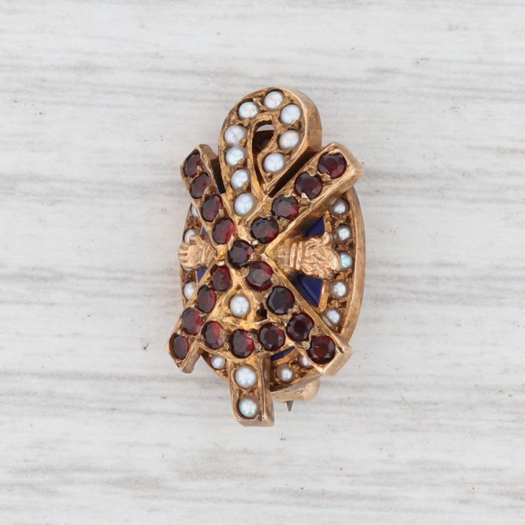 Vintage Alpha Chi Rho Badge 10k Yellow Gold Pearls Garnets Greek ...