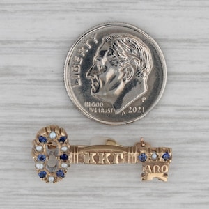 Kappa Kappa Gamma Key Sorority Pin 10k Gold Pearl Lab Created Sapphire ...