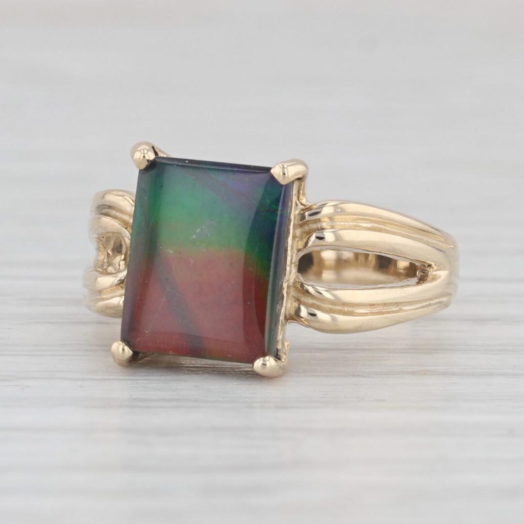 Rainbow Ammolite Triplet Solitaire Ring 14k Yellow Gold Size 6.5 - Etsy