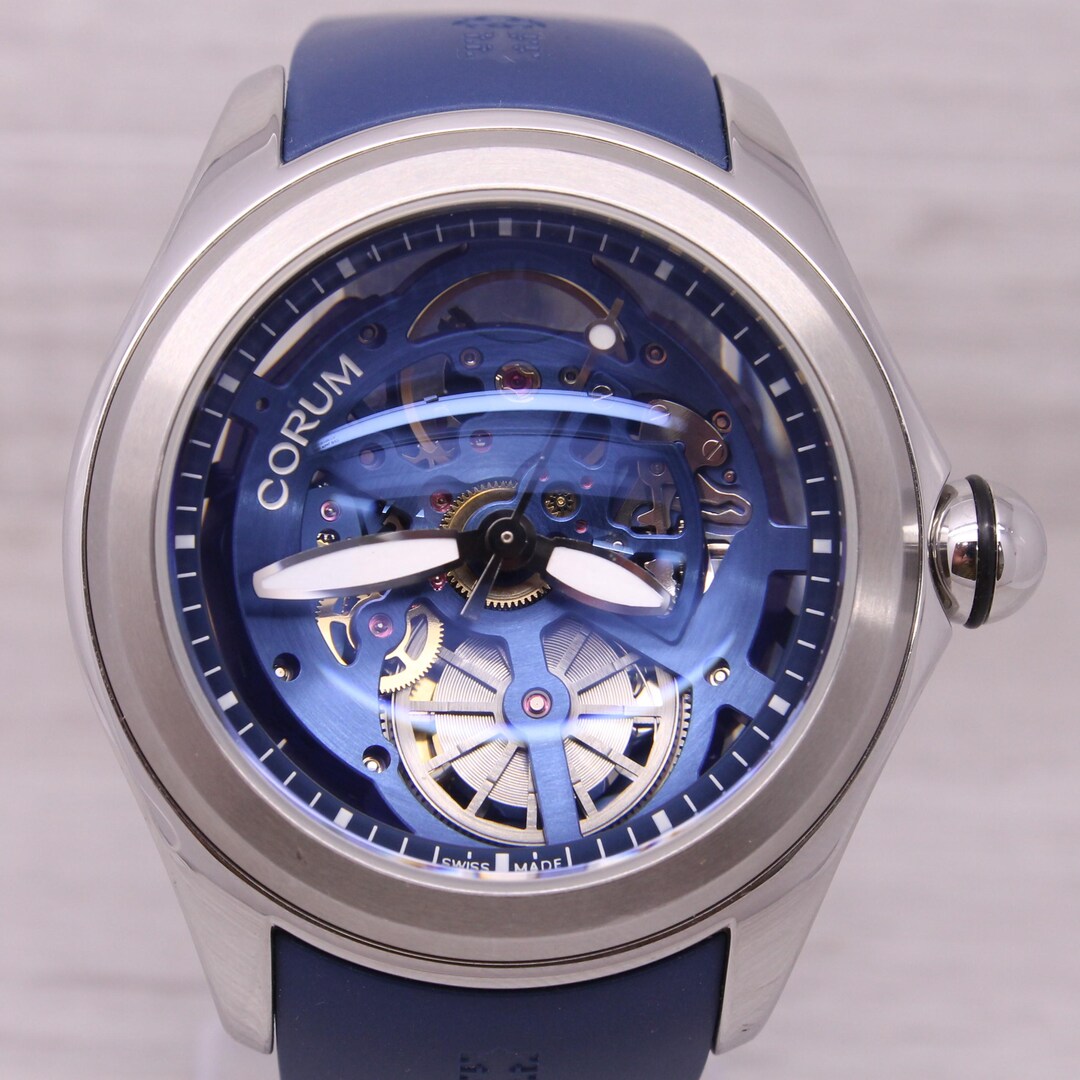 Corum Bubble Blue Skeleton Mens 47mm Steel Automatic Watch W/ Box ...