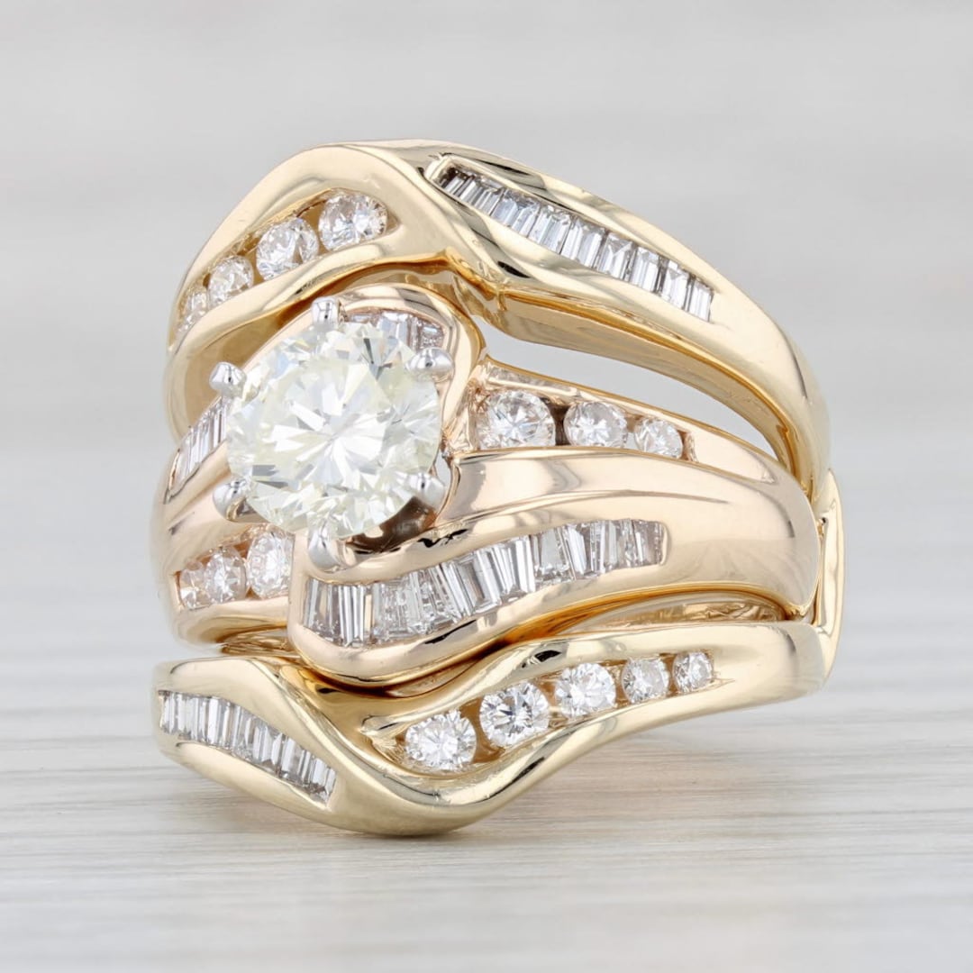 1.95ctw Round Diamond Engagement Ring Wedding Band Jacket Set 14k ...