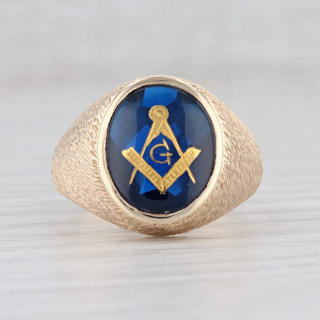 Masonic Square Compass Signet Ring 10k Gold Synthetic Spinel - Etsy