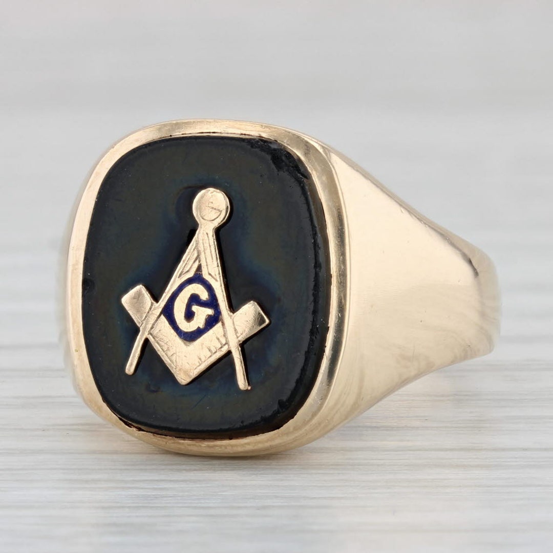 Masonic Blue Lodge Square Compass Signet Ring 14k Gold Size 11 Men's ...