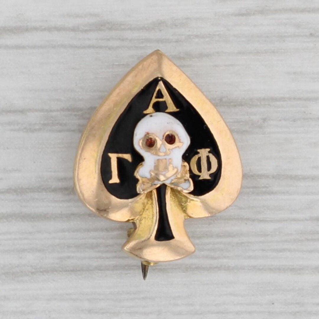 Gamma Alpha Phi Skull Spade Badge 14k Gold Vintage Greek Sorority Pin ...