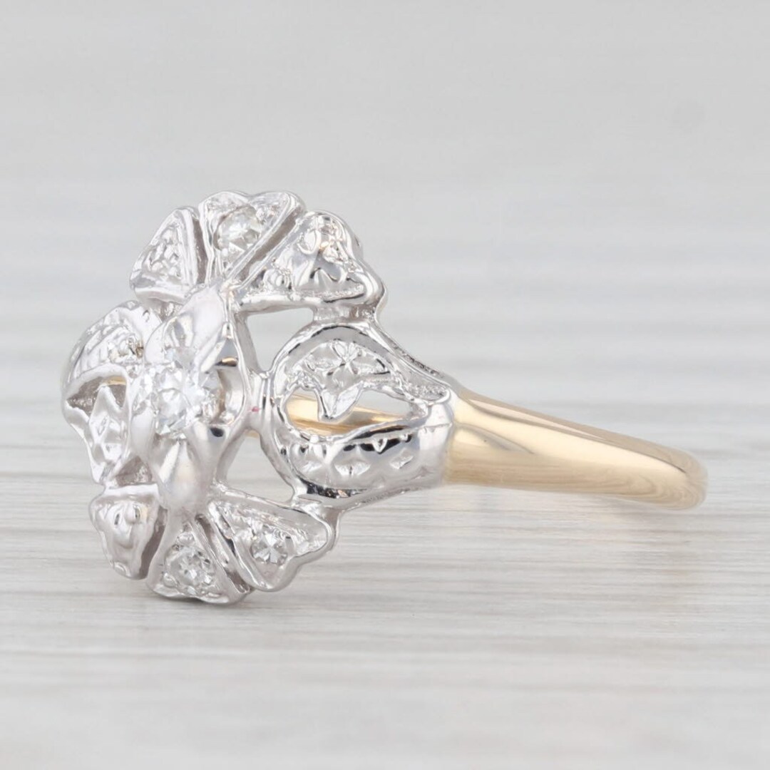 Vintage Diamond Accented Openwork Ring 14k White Yellow Gold Size 6 - Etsy