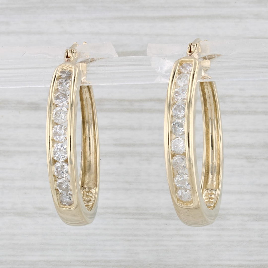 0.70ctw Diamond Hoop Earrings 14k Yellow Gold Snap Top Round Hoops - Etsy