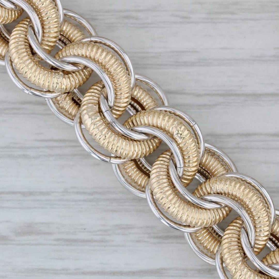 Milor Italy Cable Chain Statement Bracelet Sterling Silver Gold Toned 7 ...