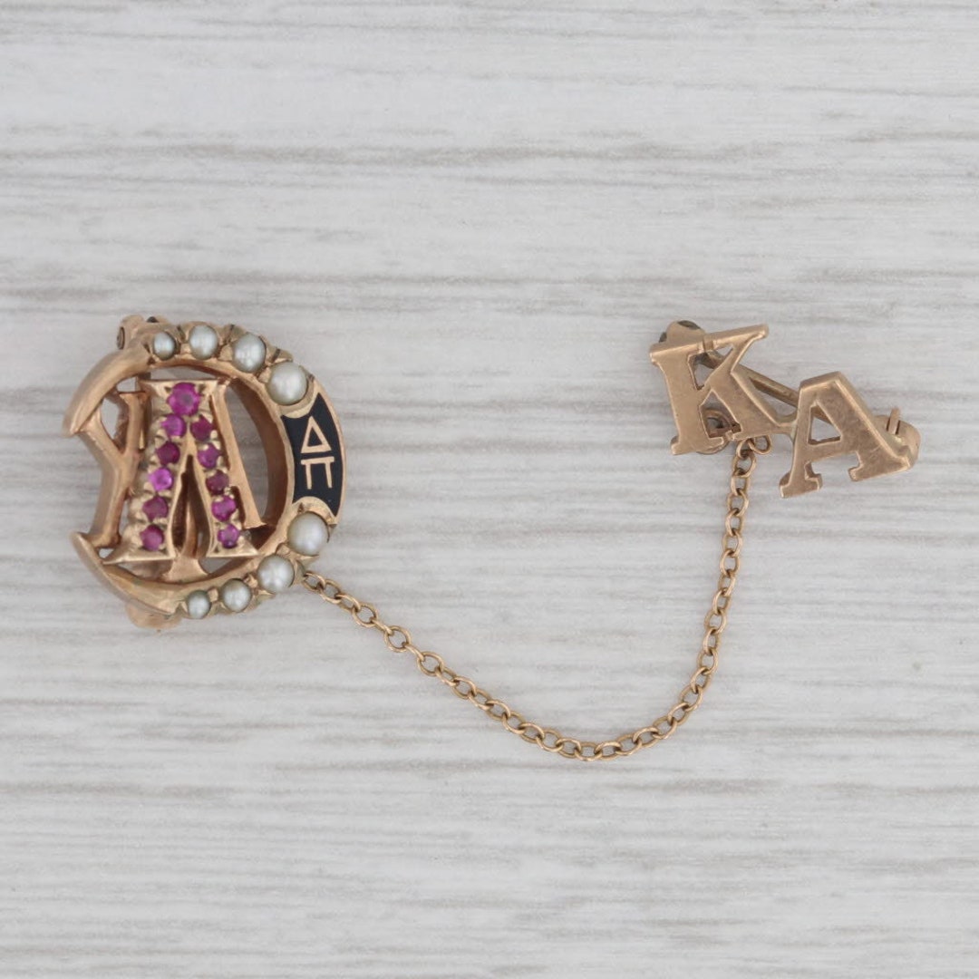 Lambda Chi Alpha Crescent Badge 10k Gold Ruby Sapphire Pearl Pin ...